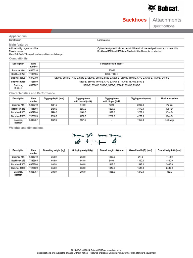 Backhoe Spec Sheet | PDF | Construction Equipment | Heavy Equipment