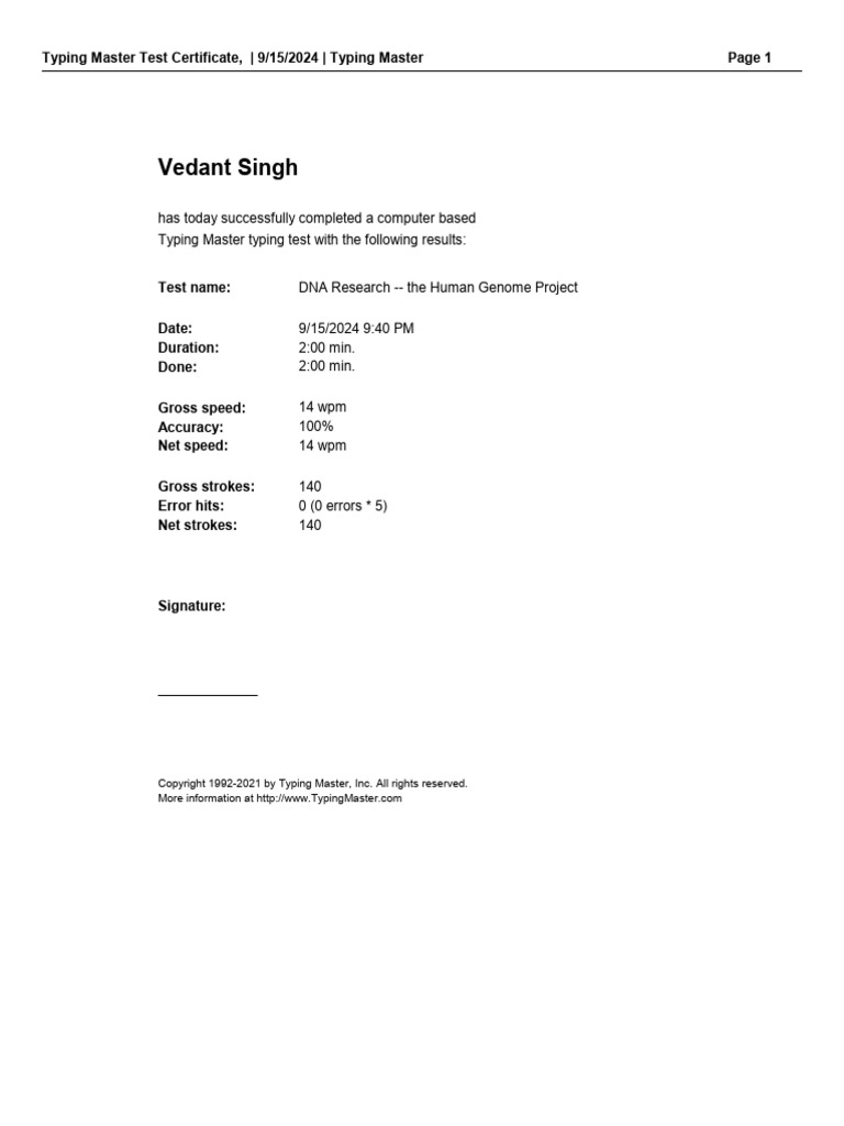 Typing Test Certificate.... | PDF