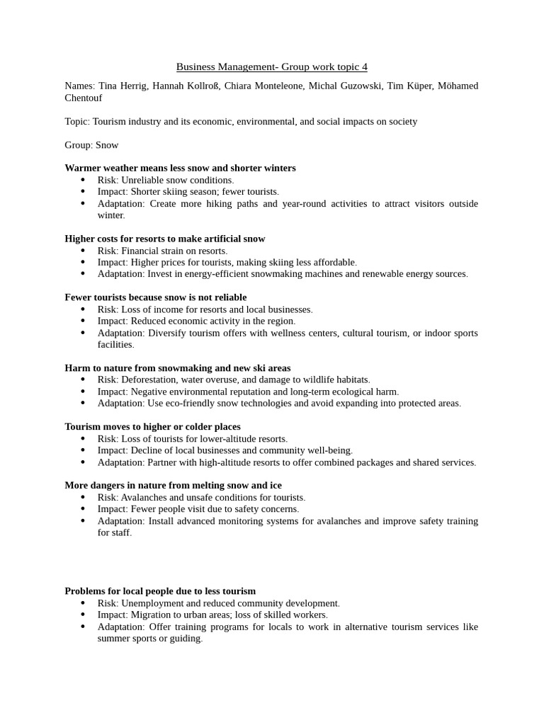 Groupwork Topic 4 Business Management - Michal - Guzowski | PDF | Sustainability | Tourism
