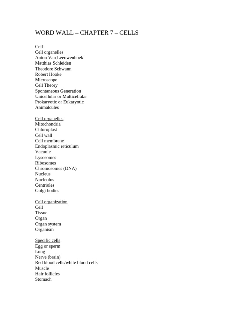 Word Wall - Cells | PDF