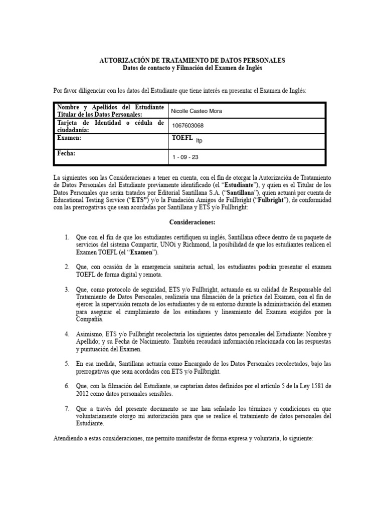 Autorización Nicolle Castro | PDF