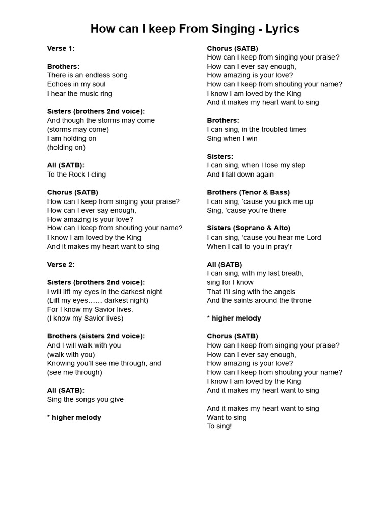 How Can I Keep From Singing Lyrics | PDF | Choral Music | Vocal Music