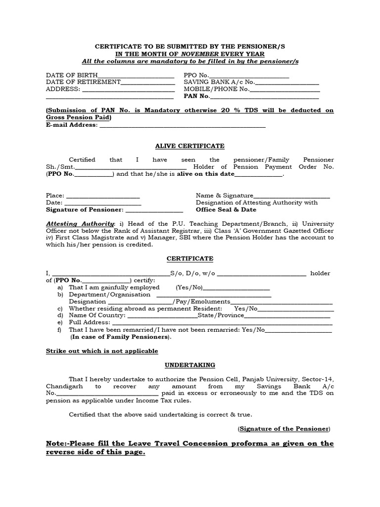 Life Certificate | PDF | Punjab | Pension