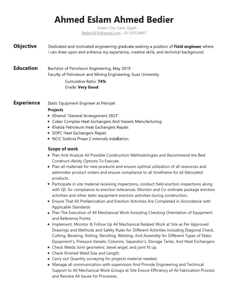 Ahmed Bedier CV | PDF | Welding | Construction