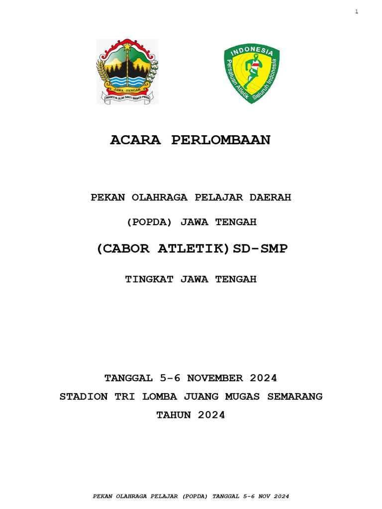 Acara Perlombaan Popda SD-SMP Cabor Atletik 2024 | PDF