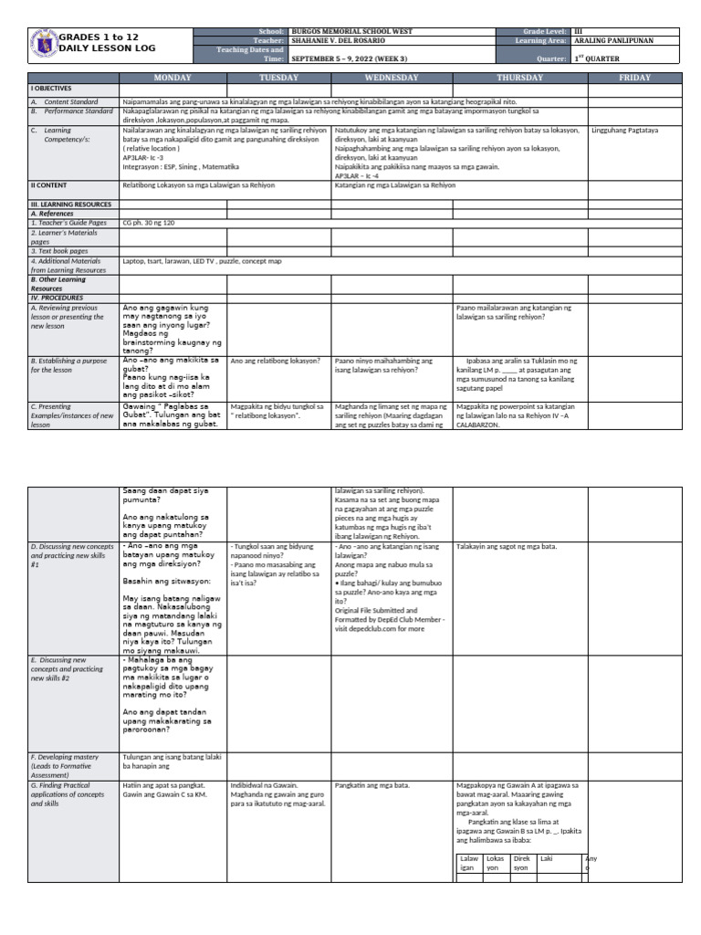DLL-AP3 - Q1-Week 3 | PDF