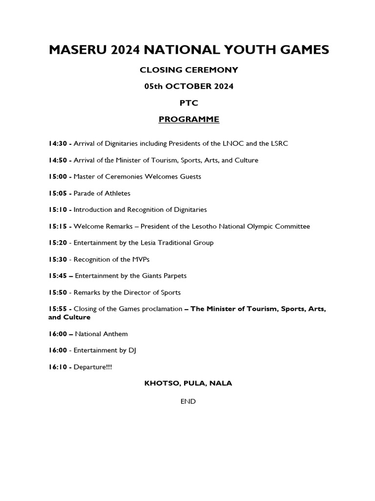 Closing Ceremony Programme Only | PDF