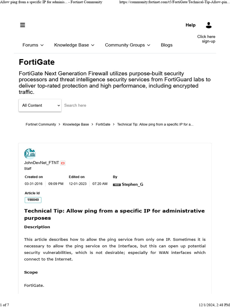 Allow Ping From A Specific IP For Adminis... - Fortinet Community | PDF | Internet Protocols ...