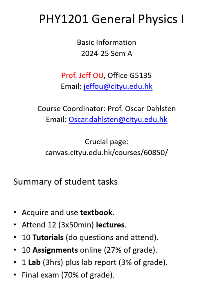 PHY1201 General Physics I Course Guide | PDF | Physics