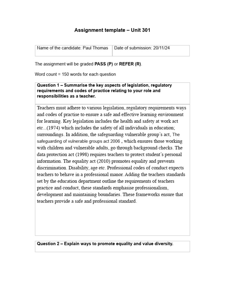 Assignment Template-Unit 301 (Finished) | PDF | Learning | Teachers