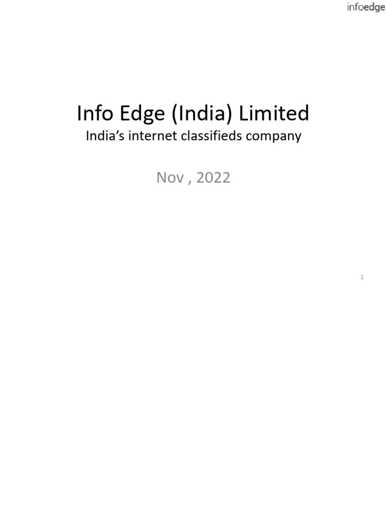 Info Edge November22 Presentation | PDF | Securities (Finance) | Risk