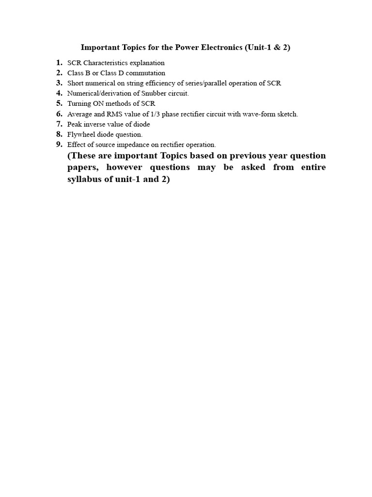 Key Power Electronics Topics Unit 1 & 2 | PDF