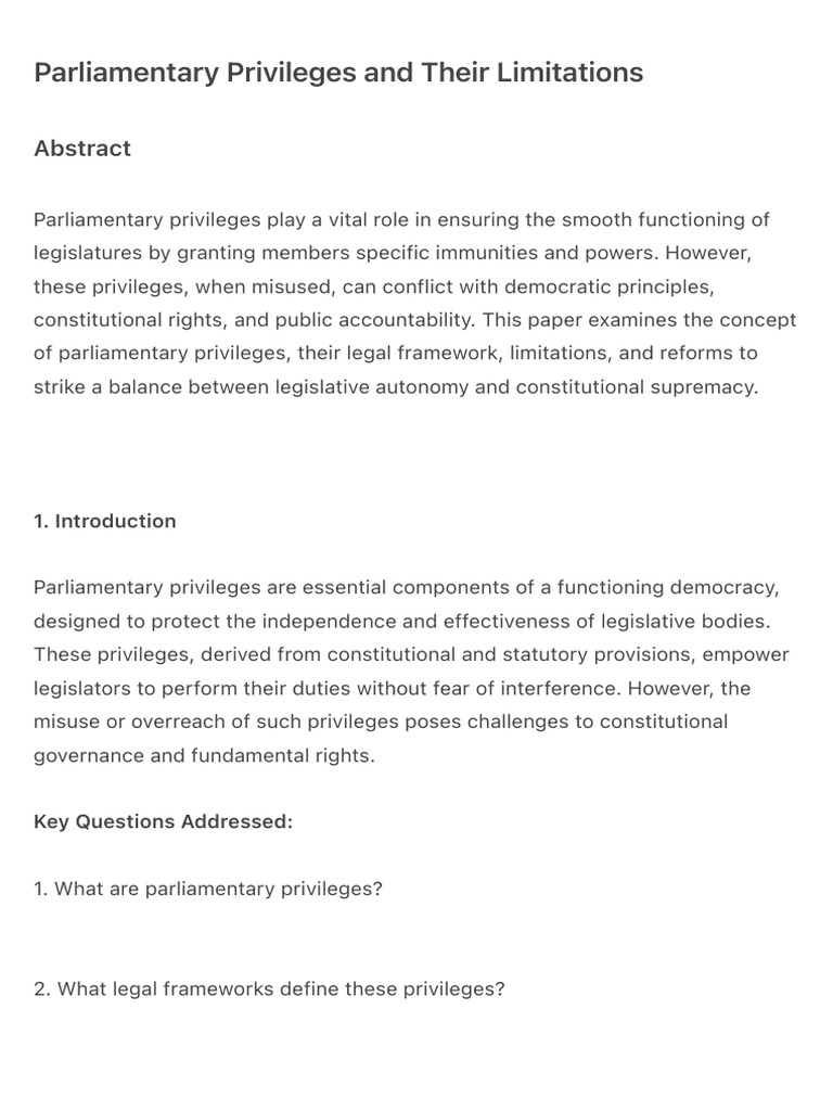 Understanding Parliamentary Privileges | PDF | Parliamentary Immunity ...