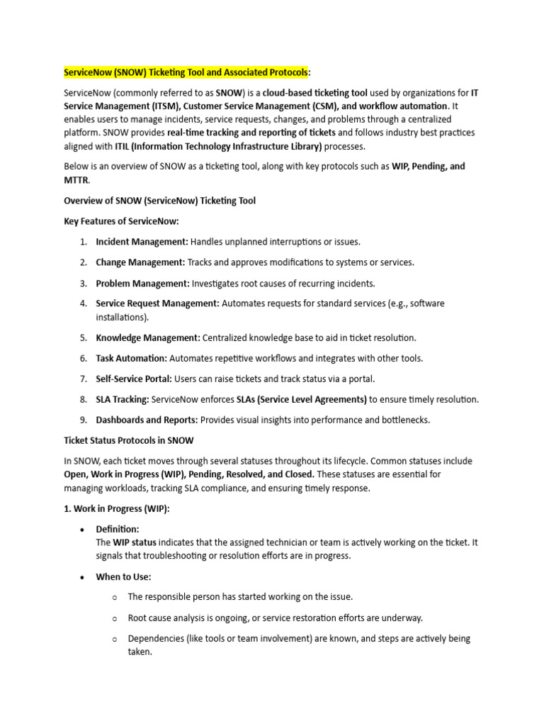 ServiceNow Ticketing Tool Overview | PDF | Service Level Agreement ...