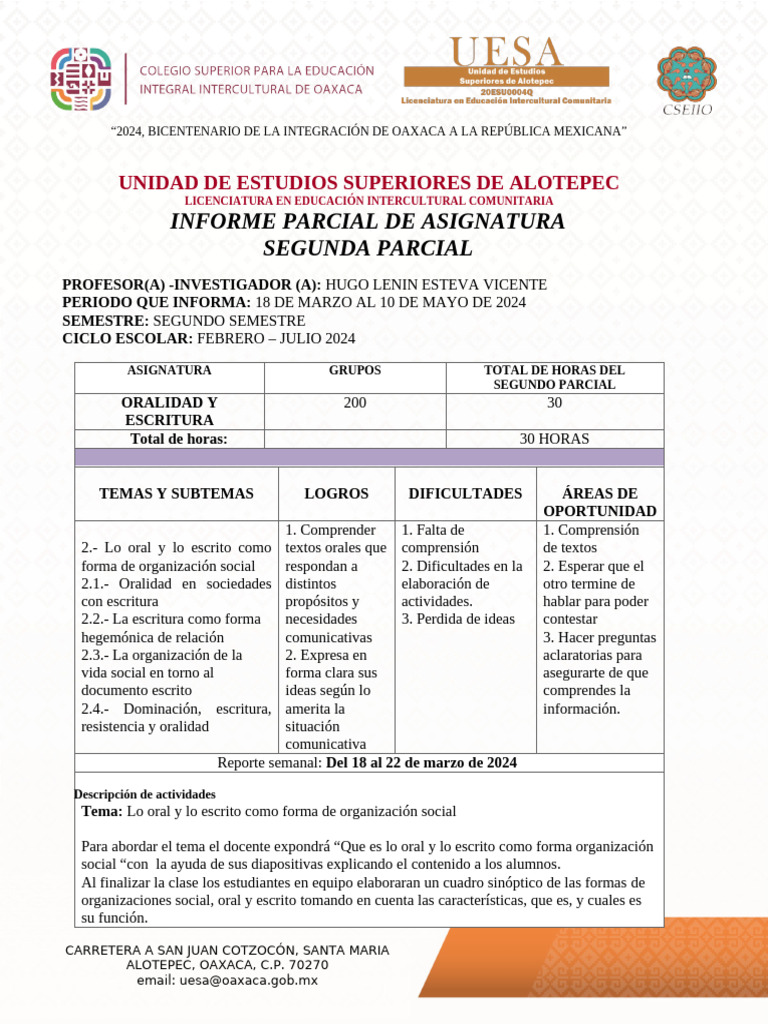 2 Informe de Asignatura Oralidad | PDF | Comunicación humana