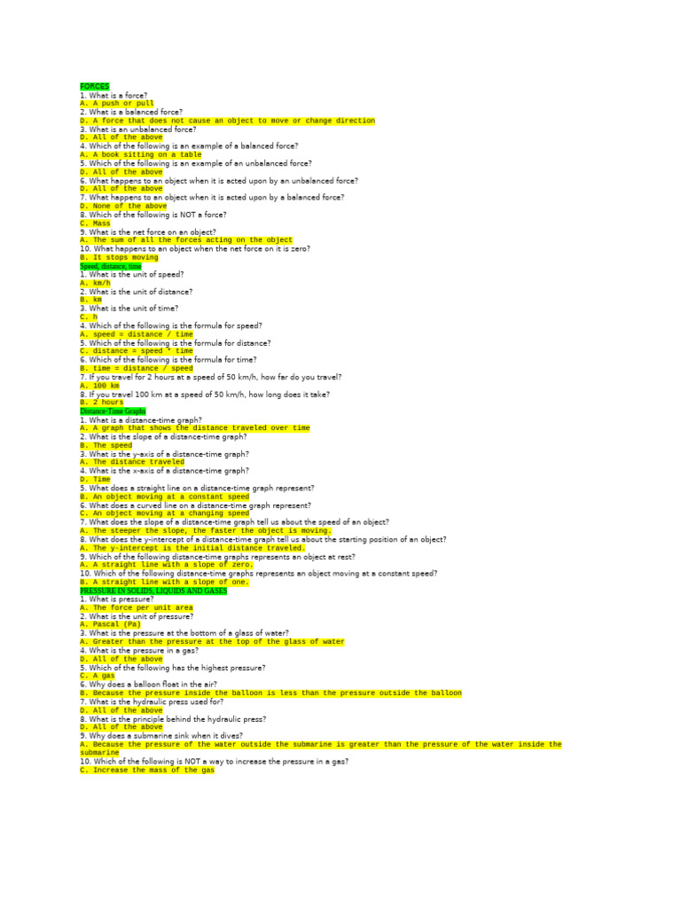 G8 GA5 Review Material | PDF | Force | Pressure
