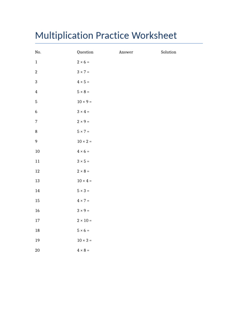 Multiplication Practice Worksheet | PDF