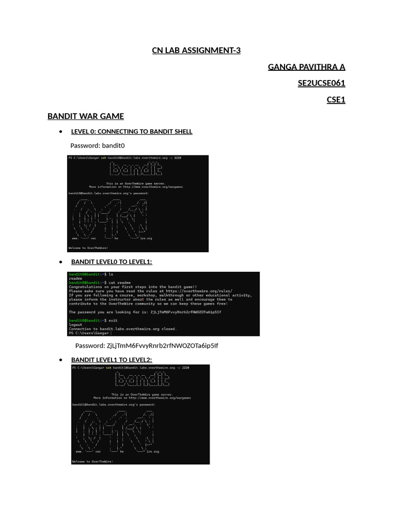 Bandit War Game Password Guide | PDF