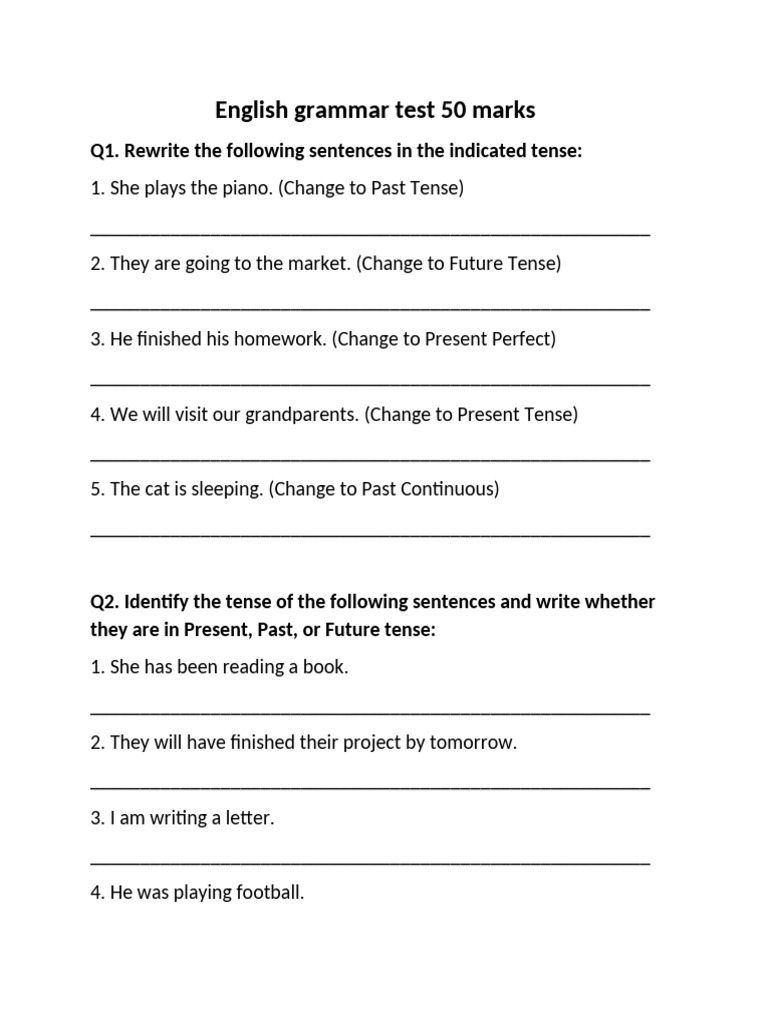 English Grammar Test 50 Marks | PDF | Linguistics | Grammar
