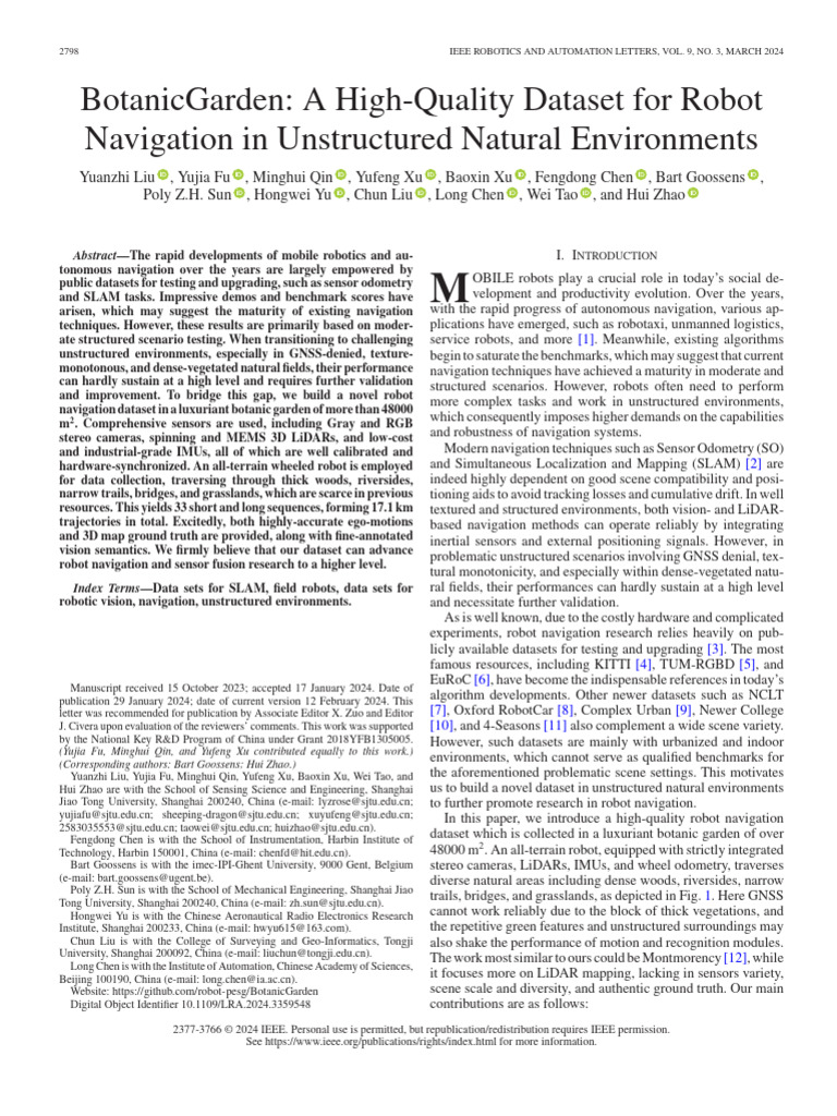 BotanicGarden A High-Quality Dataset For Robot Navigation in Unstructured Natural Environments ...