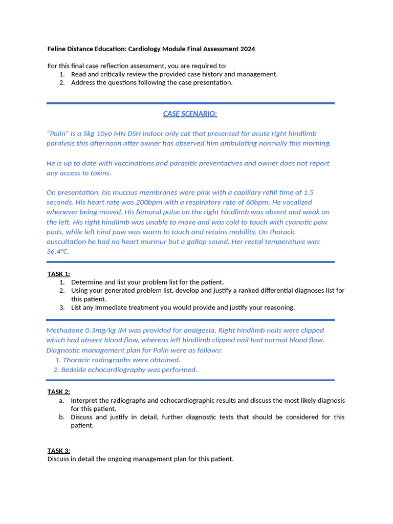 Feline Cardiology Final Assessment Case Reflection | PDF