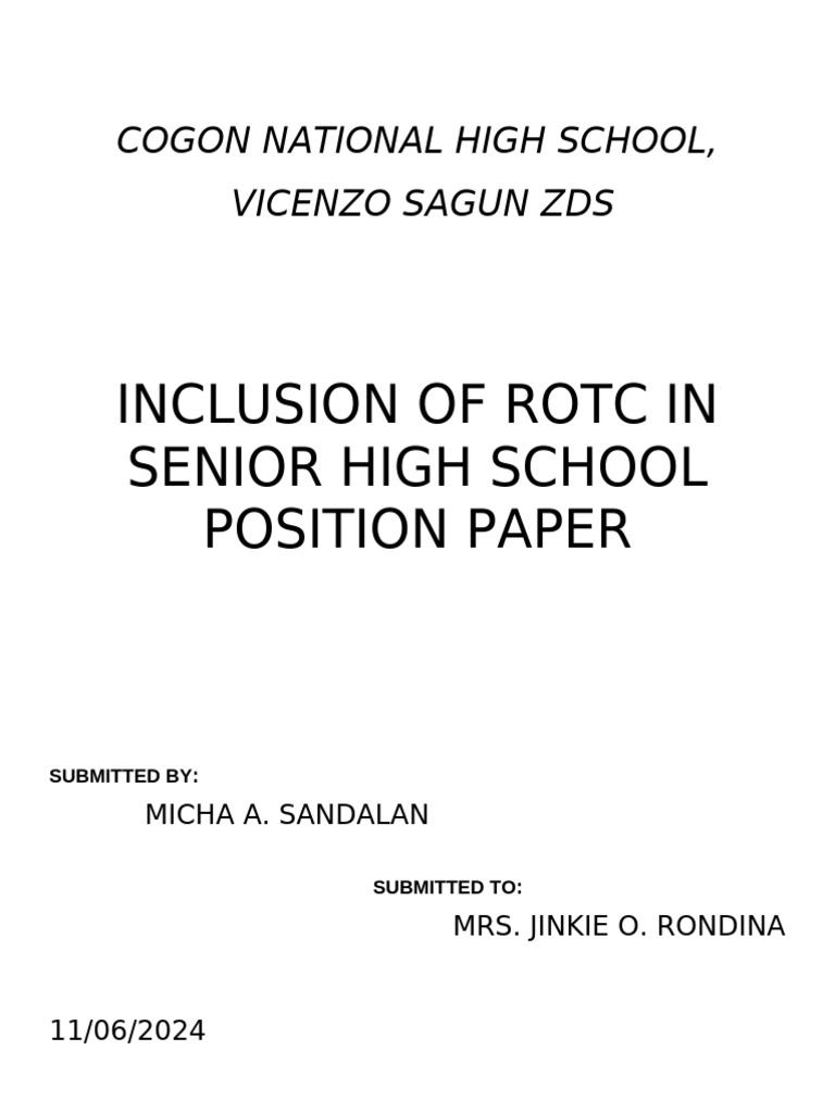 Position Paper | PDF | Reserve Officers' Training Corps | Mental Health