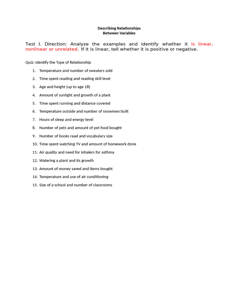 QUIZ 4 Describing Relationships Between Variables | PDF