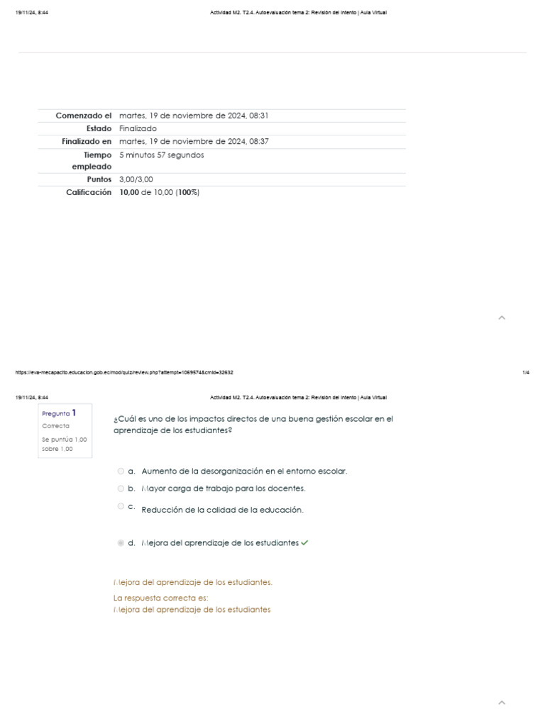 Actividad M2. T2.4. Autoevaluación Tema 2 - Revisión Del Intento - Aula Virtual | PDF ...