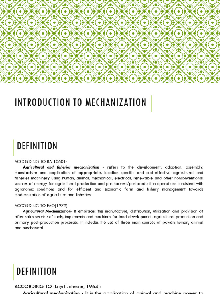 Introduction To Mechanization | PDF | Agriculture | Mechanization