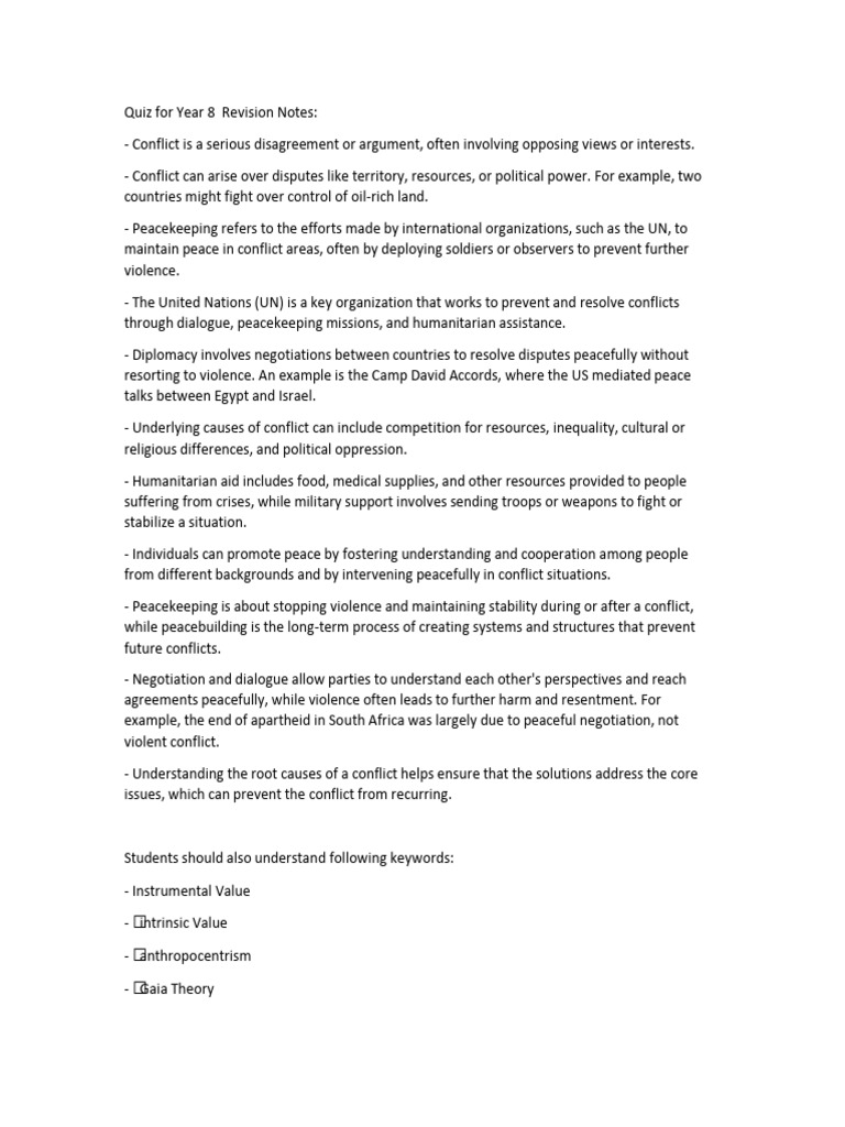 Quiz For Year 8 Revision Notes | PDF