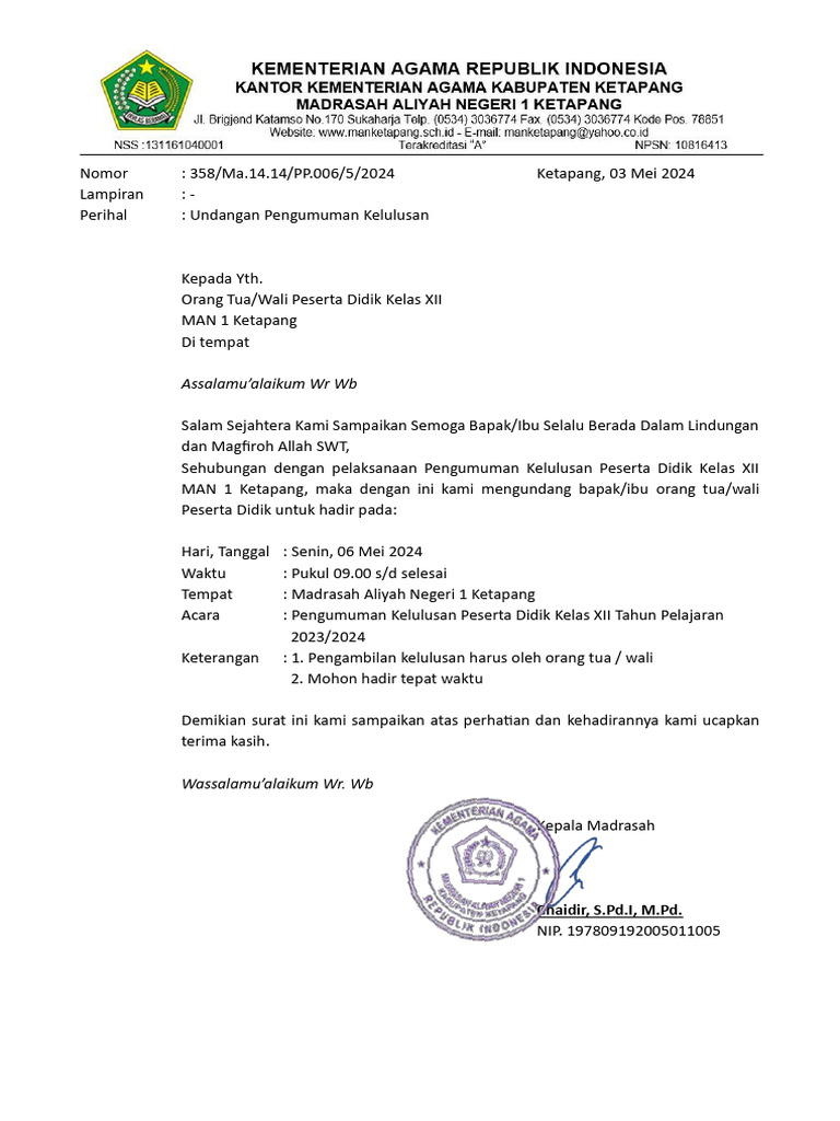 Surat Undangan Pembagian Kelulusan | PDF