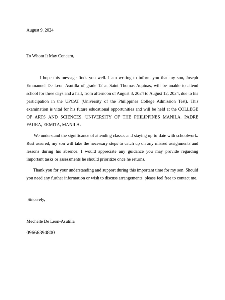 Excuse Letter | PDF