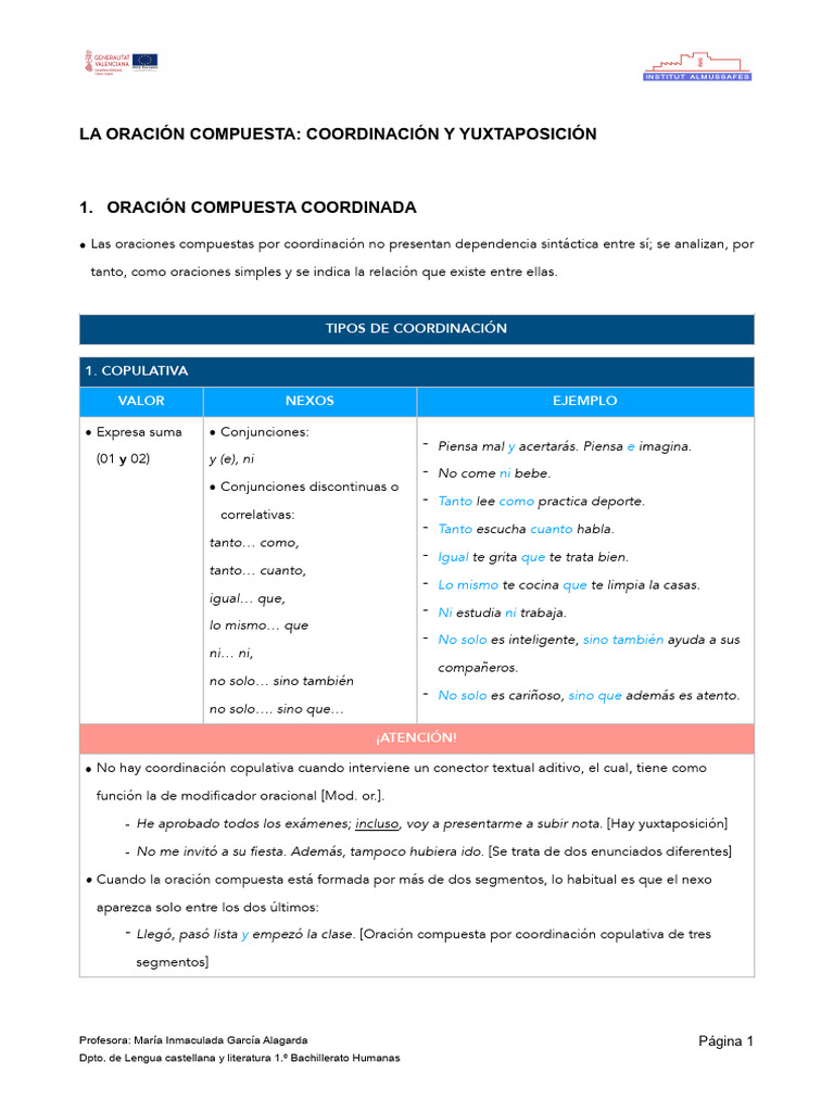 Oraciones Coordinadas y Yuxtapuestas-2 | PDF | Oración (Lingüística ...