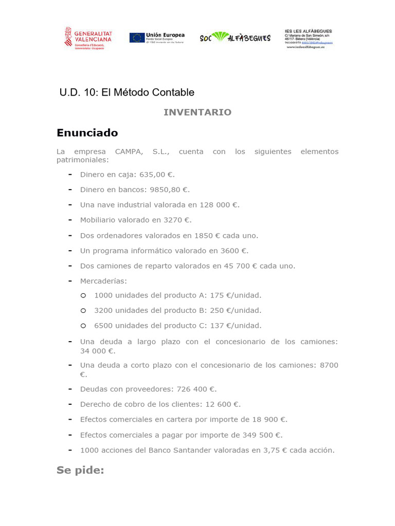 Tasca INVENTARIO - UD 10 | PDF