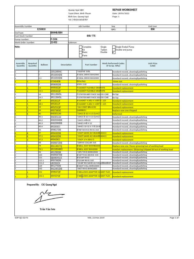 SOP-QC-02 F4 Repair Worksheet | PDF | Joining