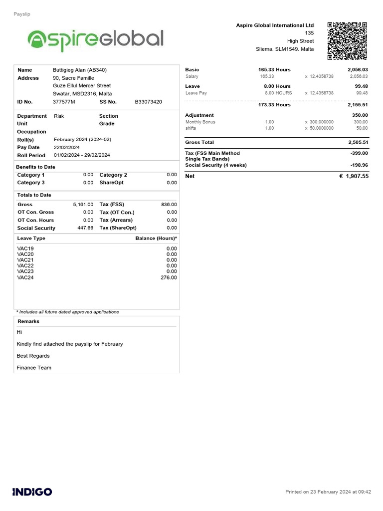 Payslip (2024-02) | PDF | Business | Public Finance