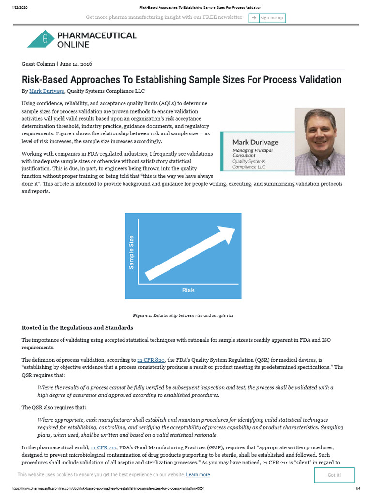 Risk-Based Approaches To Establishing Sample Sizes For Process Validation | PDF | Sample Size ...