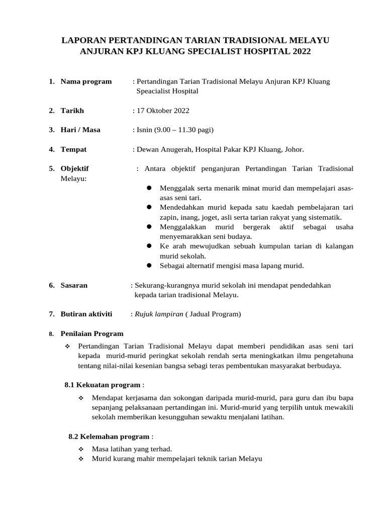 Laporan Pertandingan Tarian Melayu | PDF