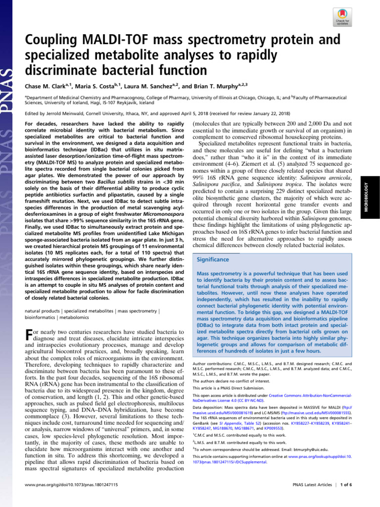 Coupling MALDI-TOF Mass Spectrometry Protein and IDbac | PDF | Metabolomics | 16 S Ribosomal Rna