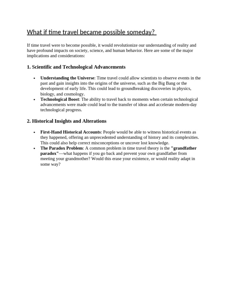 Impacts of Possible Time Travel | PDF
