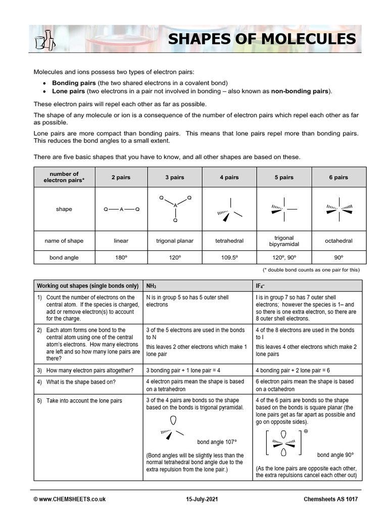 Chemsheets AS 1017 Shapes of Molecules | PDF | Chemical Bond | Covalent Bond