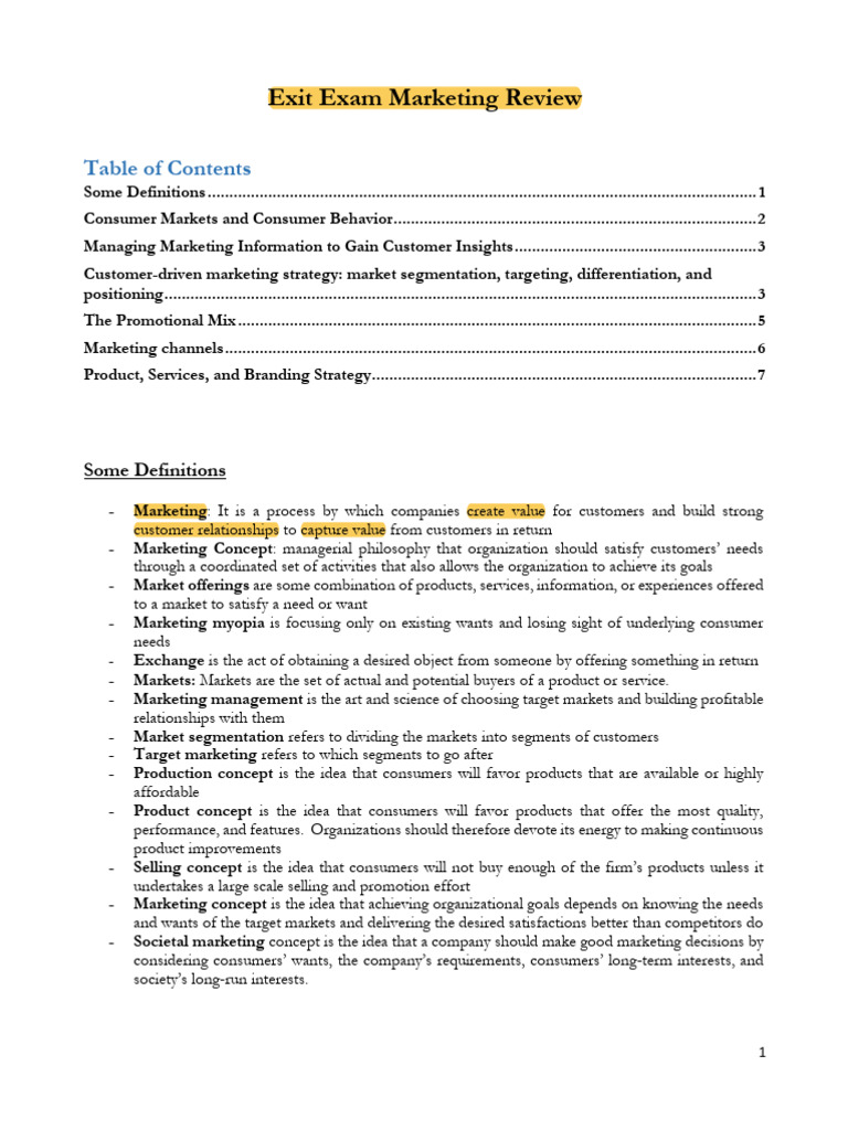 Exit Exam Marketing Review | PDF | Marketing | Market Segmentation