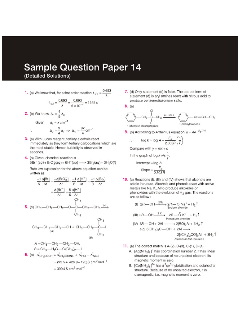 I Succed CBSE Chemistry 12th Sample Paper 14 | PDF