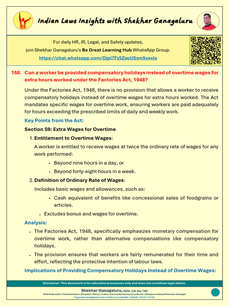 Q. NO. 168 - Compensatory Holiday in Lieu of Overtime Payment ...