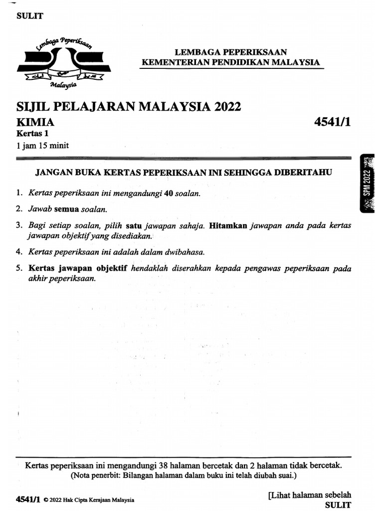 SPM Chemistry 2022 P1 | PDF
