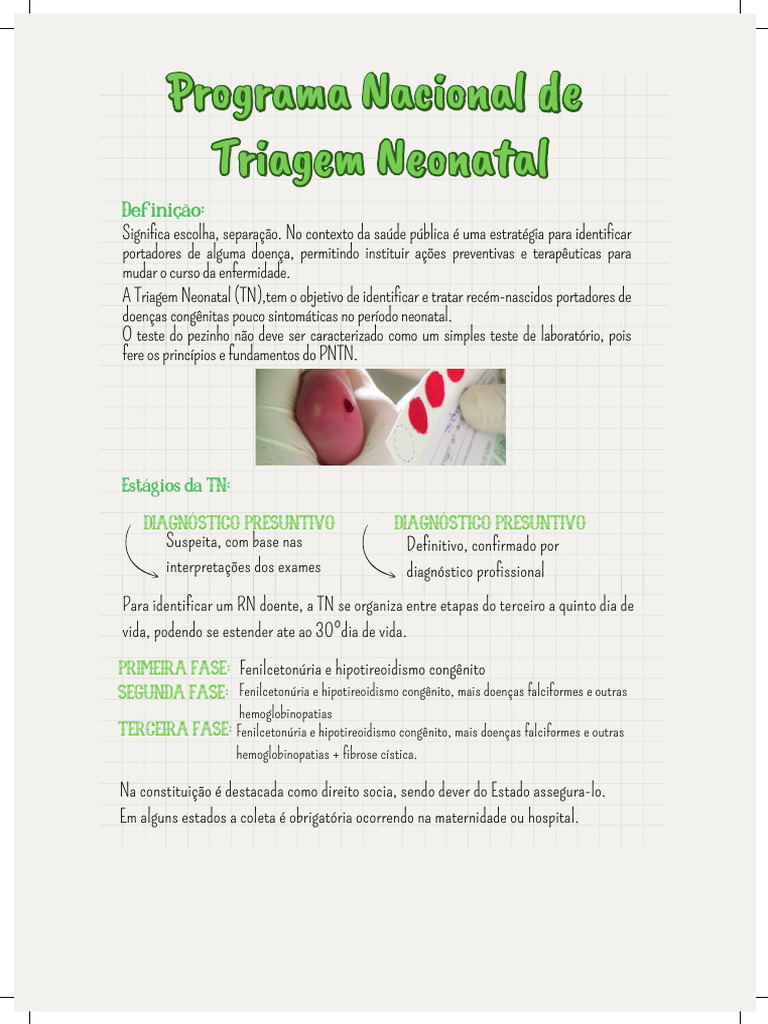 Triagem Neonatal: Teste do Pezinho e Coleta | PDF | Sangue | Medicina ...