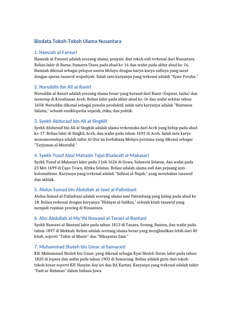 Biodata Tokoh Ulama Nusantara | PDF