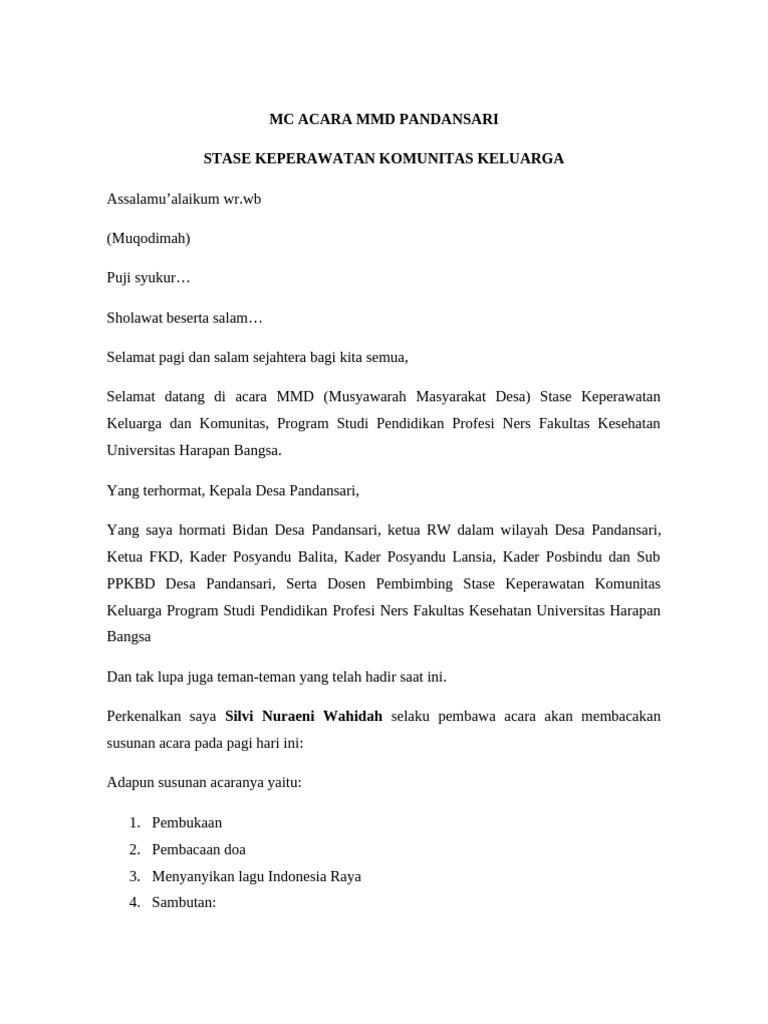 Script MC Acara MMD 2 Pandansari | PDF