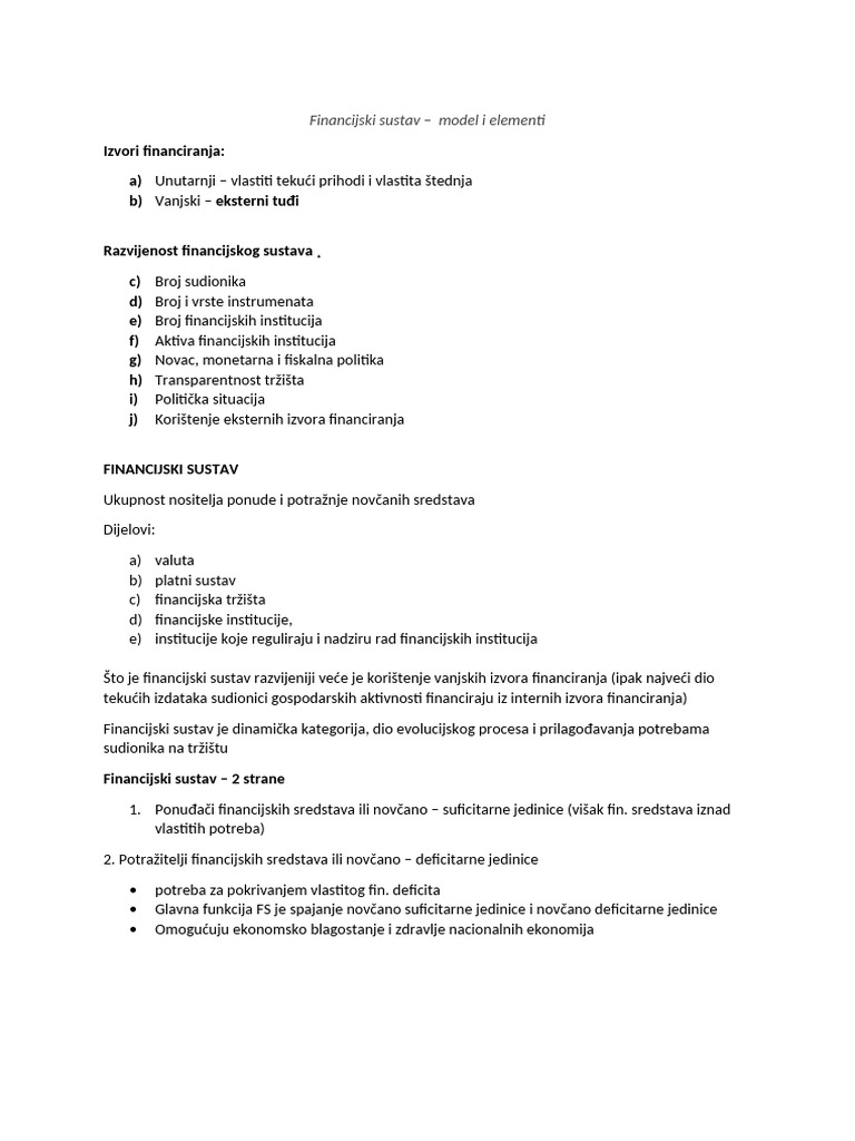 Financijski Sustav - Skripta U Izradi | PDF
