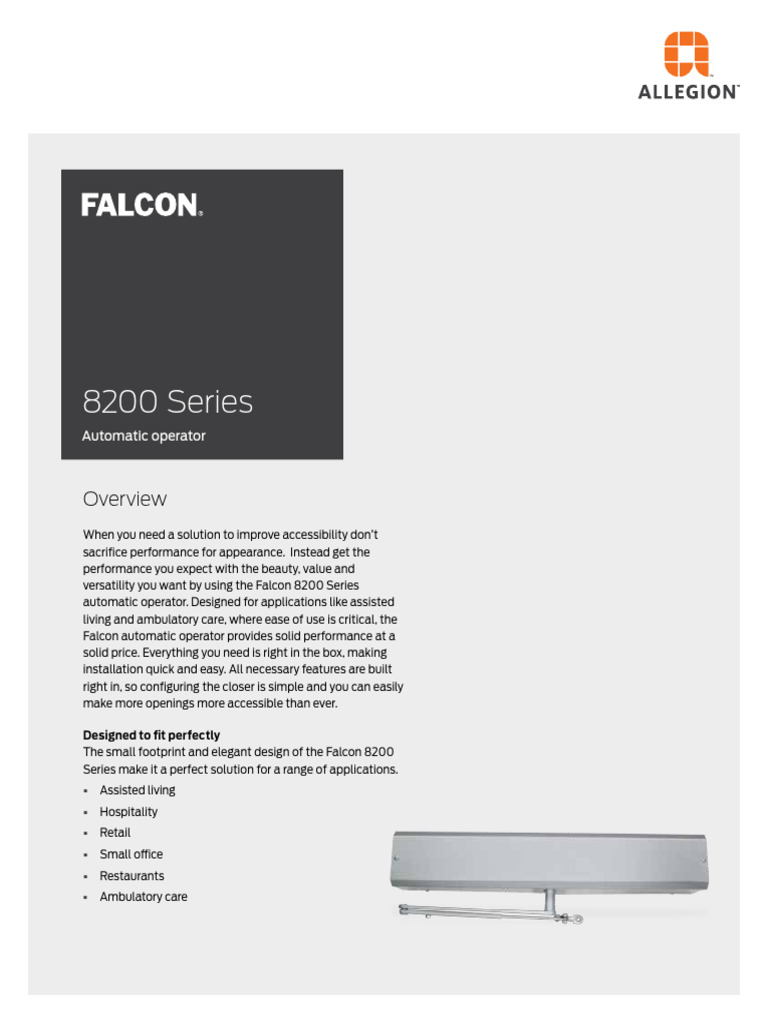 Falcon 8200 Data Sheet 110475 1 | PDF | Door | Manufactured Goods